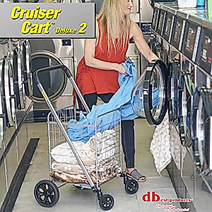dbest products Cruiser Cart Deluxe 2 Shopping Grocery Rolling Folding Laundry Basket on Wheels Foldable Utility Trolley Compact Lightweight Collapsible, Silver