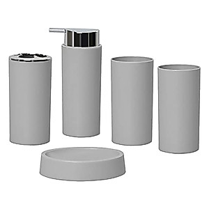 5Piece Bathroom Accessories Set Soap Dispenser Luxury Soap Dish for Office, Gray