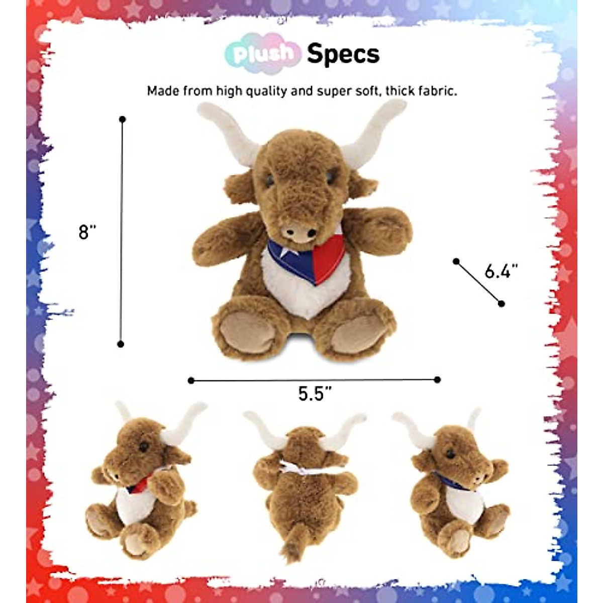 DolliBu Plush Texas Longhorn Stuffed Animal - Soft Plush Huggable Texas Longhorn Plush, Adorable Playtime Plush Toy, Cute Wild Life Cuddle Gifts for Kids & Adults - 8 Inches