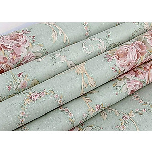 Teemall Vintage Blooming Flower Wallpaper Peel & Stick Backsplash Mural for Livingroom Bedroom Kitchen 17.7''x98''