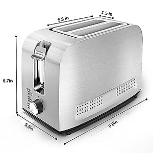Runnatal 2 Slice Slot Toaster, Stainless Steel, Extra-Wide Slot Toaster with 7 Shade Settings, Silver Metallic