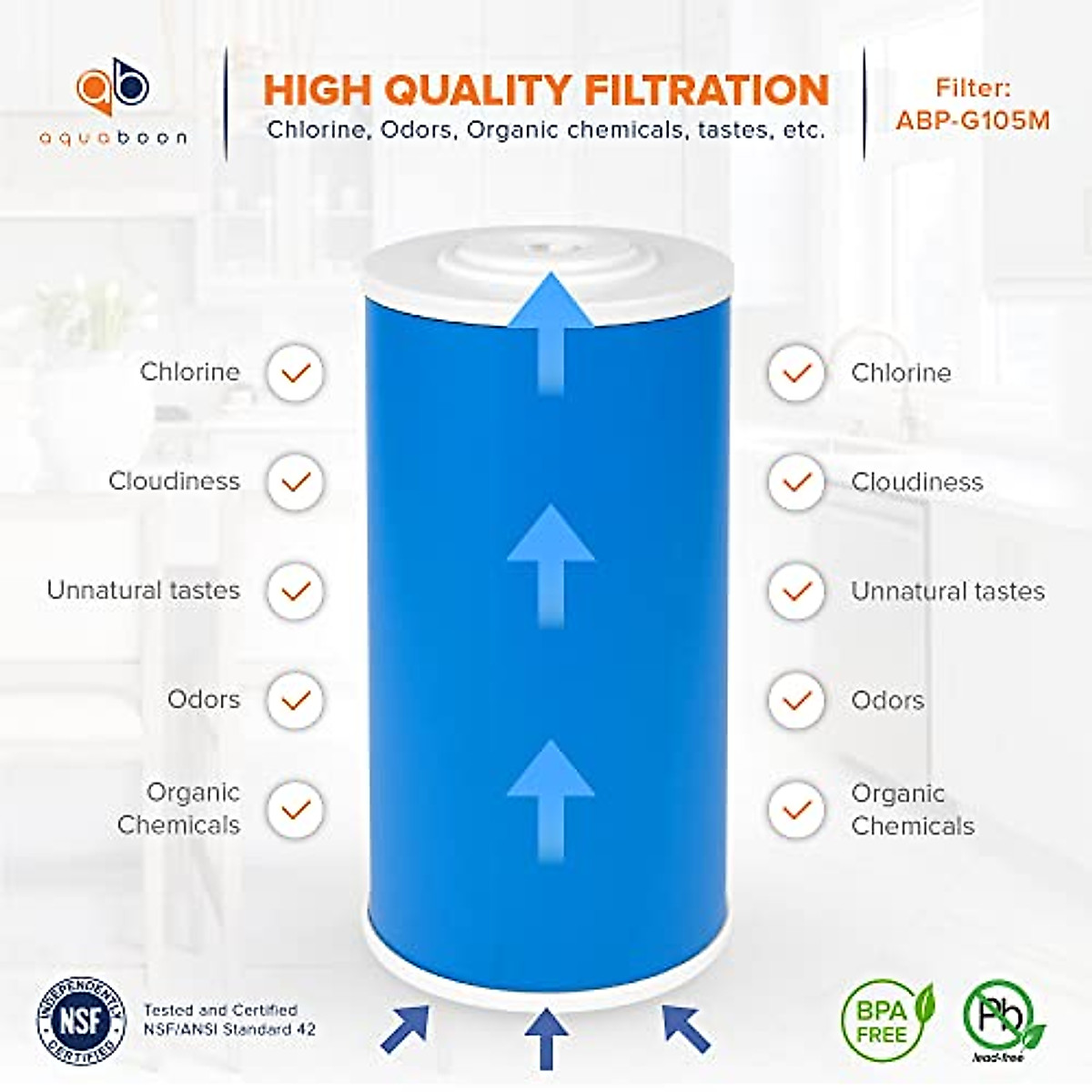 Aquaboon Premium 5 Micron 10" x 4.5" Whole House Coconut Shell Granular Activated Carbon (GAC) Water Filter Replacement Cartridge, 2 Pack