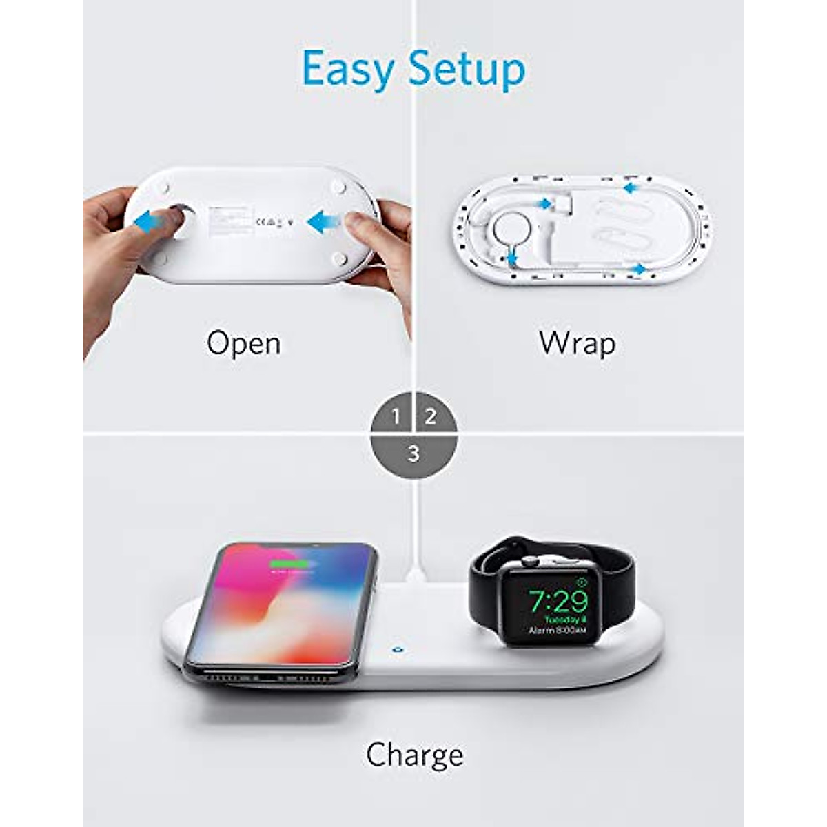 Anker Wireless Charging Station, 2 in 1 PowerWave+ Pad with Holder for Apple Watch 5/4/3/2, Wireless Charger for iPhone 13, 13 Pro, 13 Mini, 12, 12 Pro Max, 11, AirPods (No Apple Watch Charger)