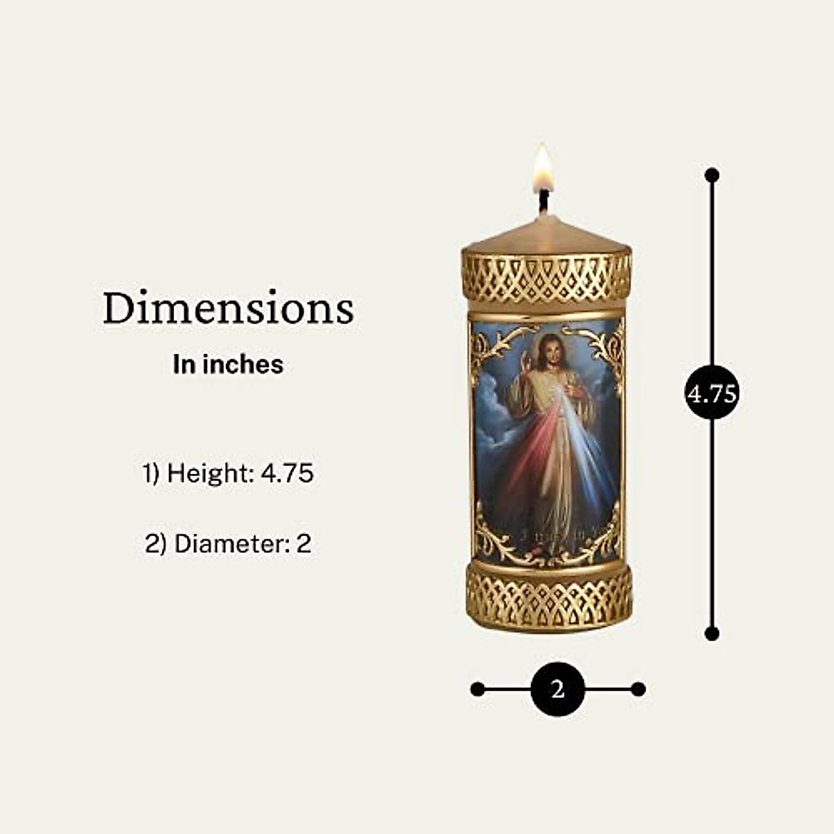 Hand Crafted Divine Mercy Catholic Prayer Candle, Unscented Decorative Candles for Devotional, Religious Gifts for Christian Families, 4.75 Inches