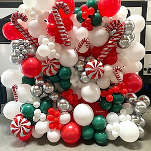 VitaCraft 149Pcs Christmas Balloon Kit, Red, White, Light Green, Dark Green, Gold Metallic Balloons with Candy Cane, Balloon Strip & Glue Dots for Christmas Party Decorations