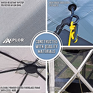 AxplorOutdoor RV Camping Gazebo Screen-Tent with Floor and Wind-Panels | 12ft x 12ft Portable Pop-Up Canopy Screen Room with Tarp Floor and Zippered-Side Panels | Pop-Up Screen Gazebo (Grey/Silver)