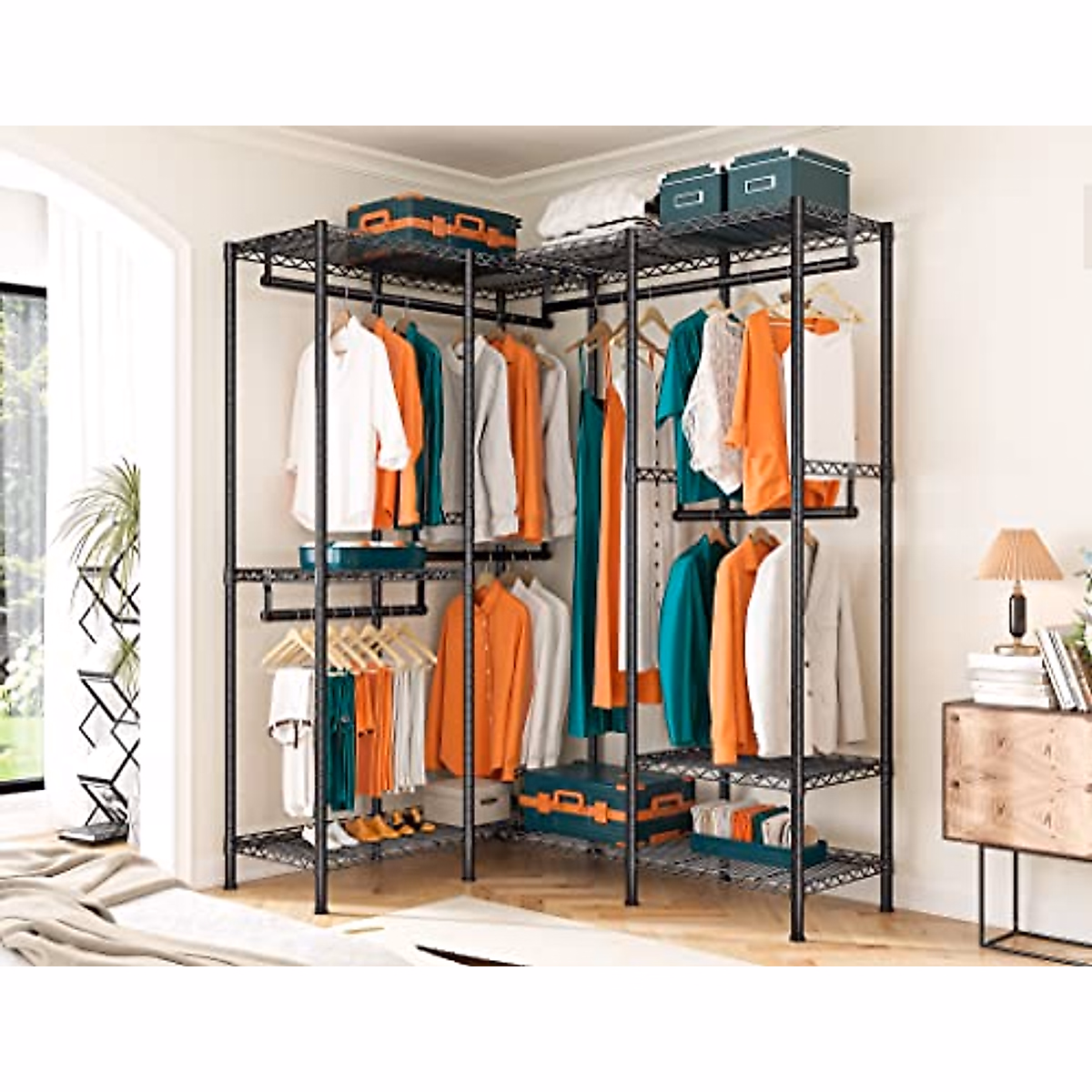 Raybee Clothes Rack, 77" H Clothes Racks for Hanging Clothes, 76" Wide Heavy Duty Clothes Rack, 990LBS All Metal Clothing Rack, Portable Clothes Rack, Clothing Racks for Hanging Clothes, Garment Rack