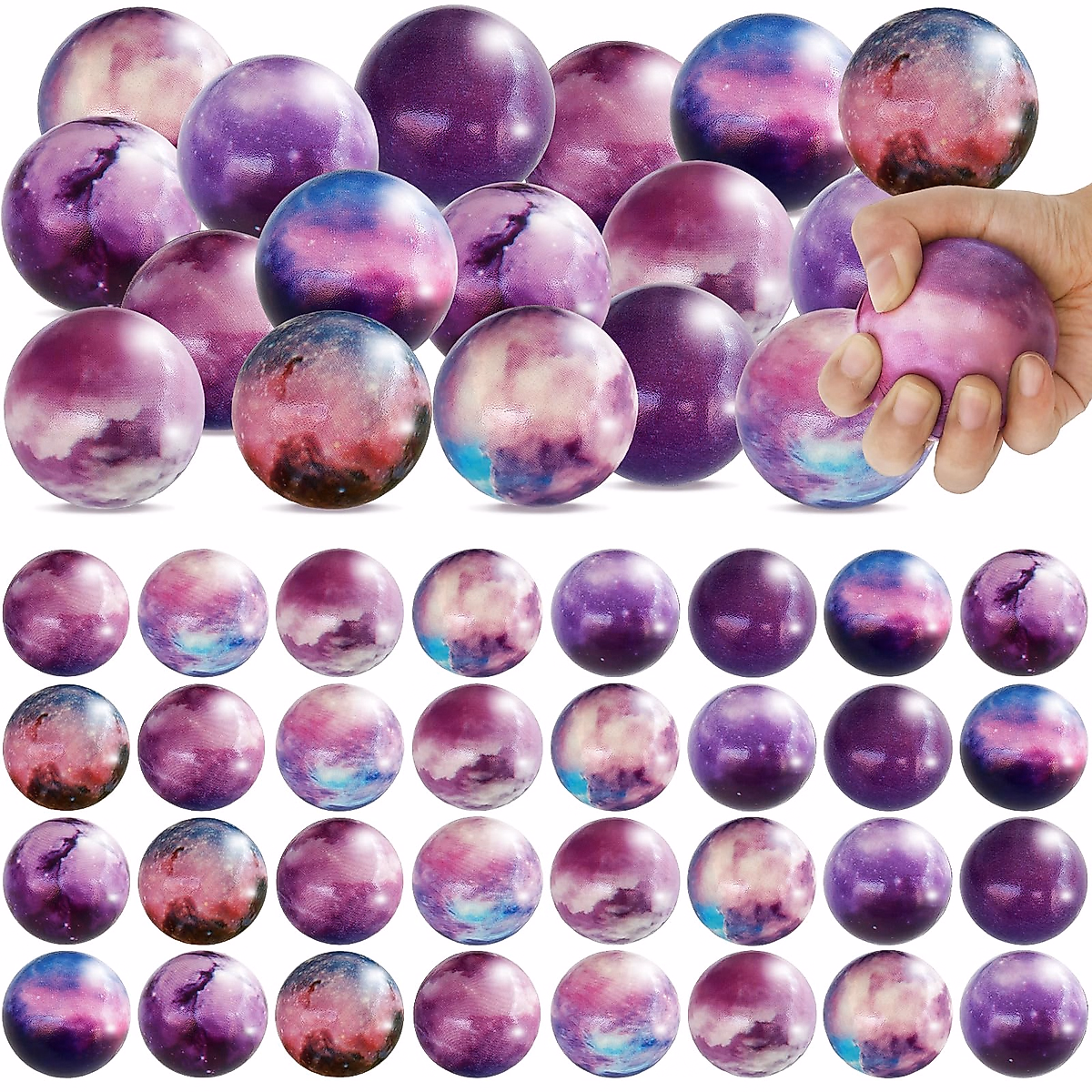 30 Pcs Galaxy Stress Balls,2.5 Inch Outer Space Theme Foam Stress Balls,Stress Relief Balls for Children,Squeeze Anxiety Fidget Sensory Balls for Party Favors,Decorations