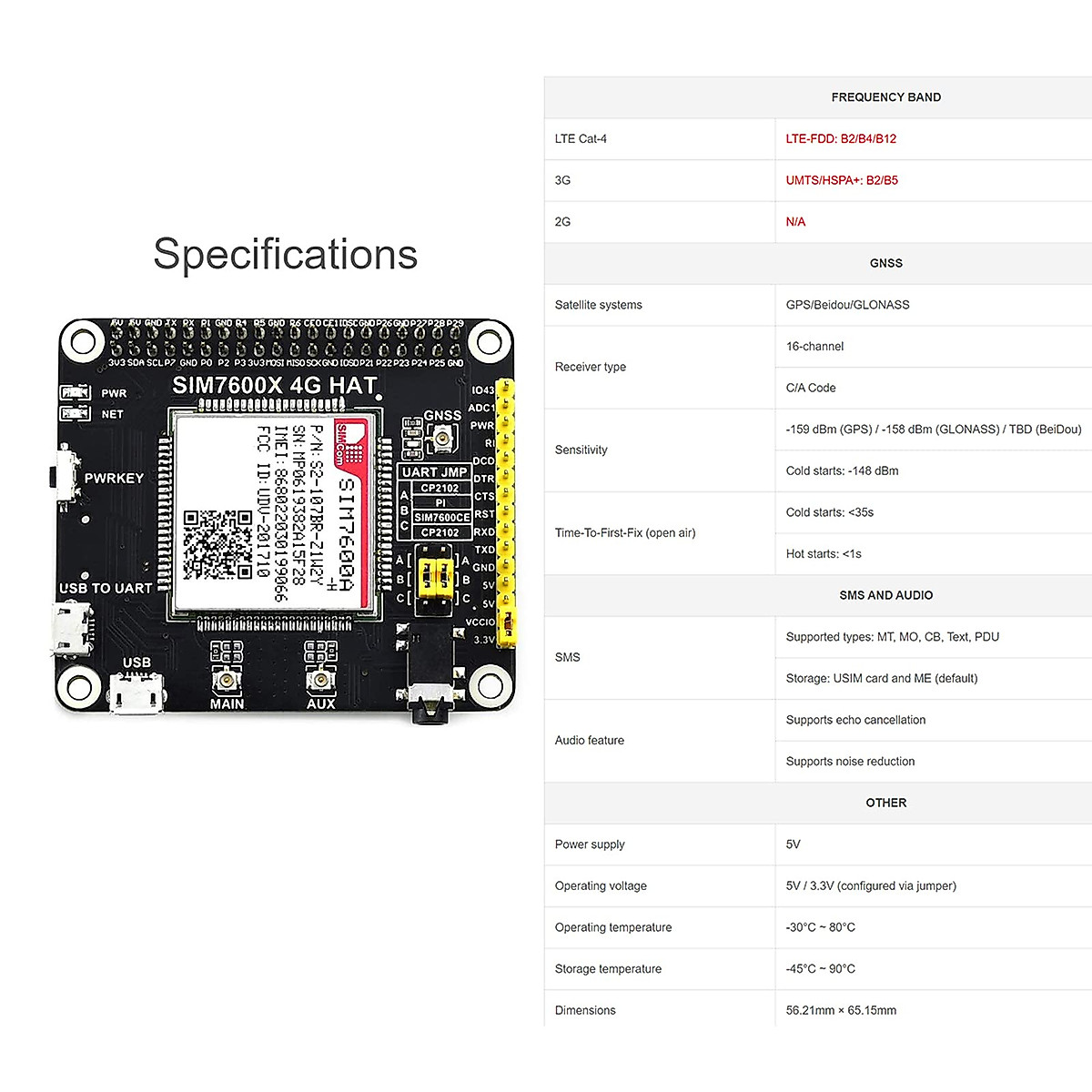 Ingcool 4G/3G/GNSS HAT Module for Raspberry Pi 4B/3B+/3B/2B/Zero/Zero W/Zero WH,Jetson Nano, Based on SIM7600A-H, 4G/GNSS Module Support LTE CAT4 up to 150Mbps for Data Transfer, etc.