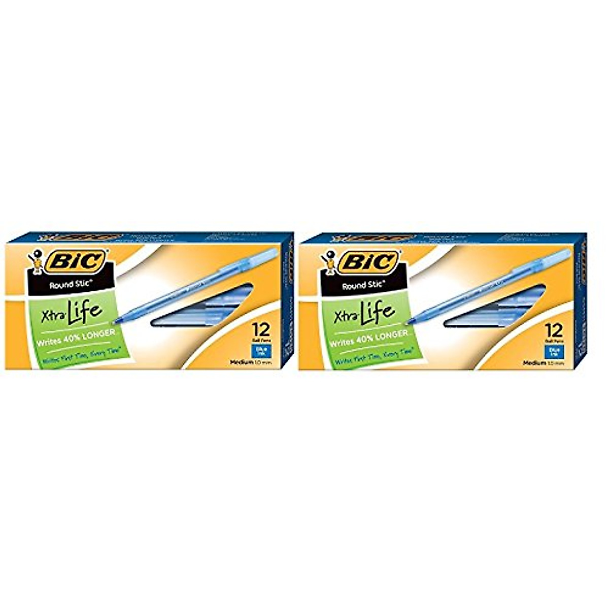 BIC Round Stic Xtra Life Ball Pen, Medium Point (1.0 mm), Blue, 24-Count