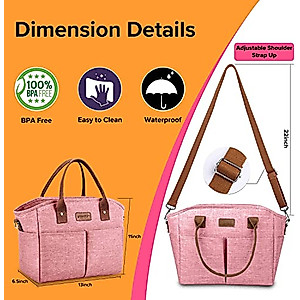 Lunch Bags for Women Insulated Thermal Lunch Tote Bag with Shoulder Strap Upgrade Large Lunch Box Container Drinks Holder for Adults Men Work College Picnic Beach Park, Pink