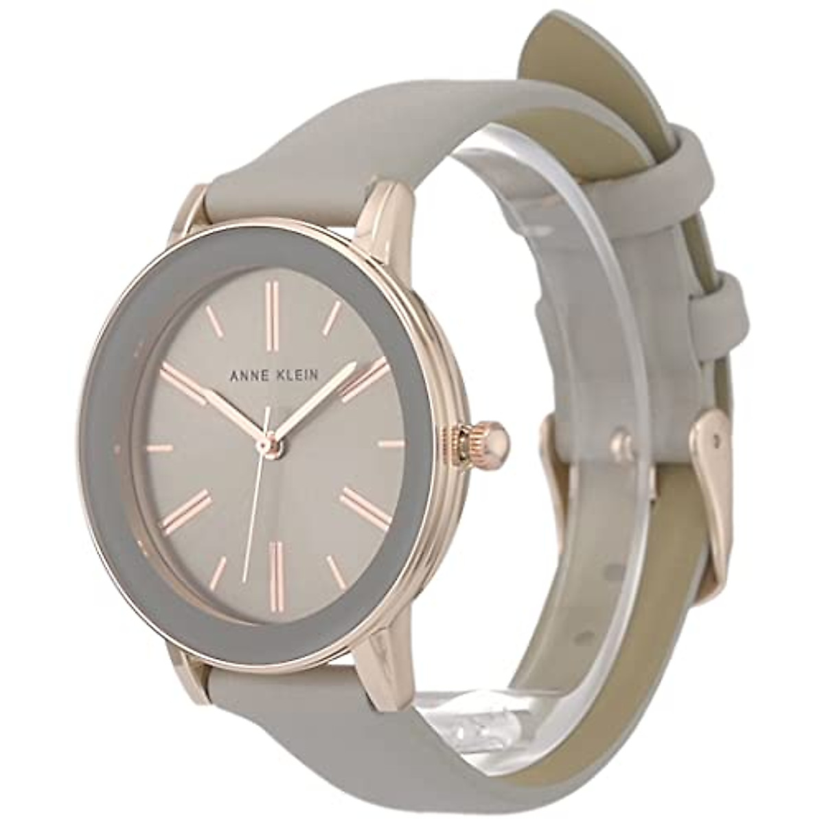 Anne Klein Women's Japanese Quartz Dress Watch with Faux Leather Strap, Gray, 16 (Model: AK/3818RGTP)