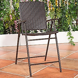 Tangkula 4 Piece Folding Patio Chairs, Lightweight Portable Foldable Space Saving Wicker Chair with Armrest & Footrest, Suitable for Lawn Patio Beach Garden Deck (26x22.5x42.5)