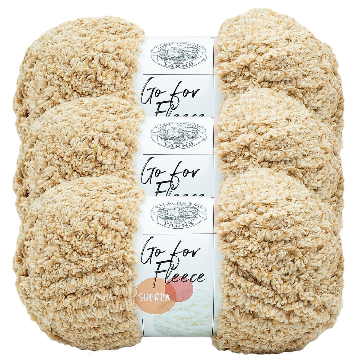 Lion Brand Yarn Go for Fleece Sherpa Jumbo Yarn for Knitting, Crocheting, and Crafting, 3 Pack, Honey