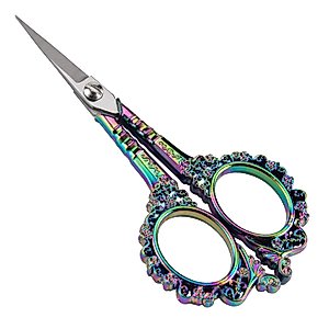 Embroidery Scissors - 4.5In Cute Vintage European Style Sewing Scissors, Plum Blossom Sharp Stainless Steel Small Scissors for Fabric Knitting Cross Stitch Craft Art Work Needlework (Rainbow Color)