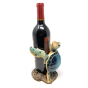Globe Imports Blue Sea Turtle Resin Wine Bottle Holder, 7.75 Inches Tall