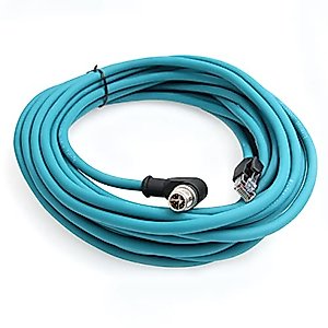 Eonvic Ethernet Shielded Cable M12 X-Type 8 Position to RJ45 Cat 7e Waterproof Industrial Network High Flex Cable for Cognex (15M, Right Angle X-Code Blue)