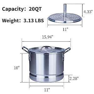 ARC 20 Quart Aluminum Tamale Steamer Pot, Crab Seafood Stock Pot w/Steamer Rack and Tube, Great for Water Bath Canning Pot, Rivet Handle, 5 Gal