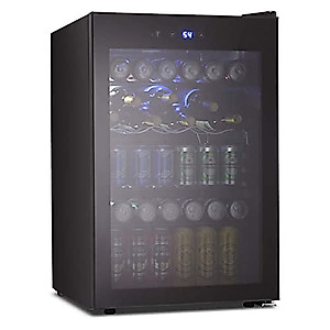 Joy Pebble Mini Fridge Beverage Cooler - 128 Can mini fridge with glass door for Soda Beer or Wine -Drink Dispenser Small Refrigerator with Adjustable Thermostat for Office bedroom Home (4.4 cu.ft)