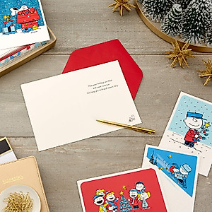 Hallmark Peanuts Boxed Christmas Cards Assortment, Classic Comics (4 Designs, 16 Cards and Envelopes)