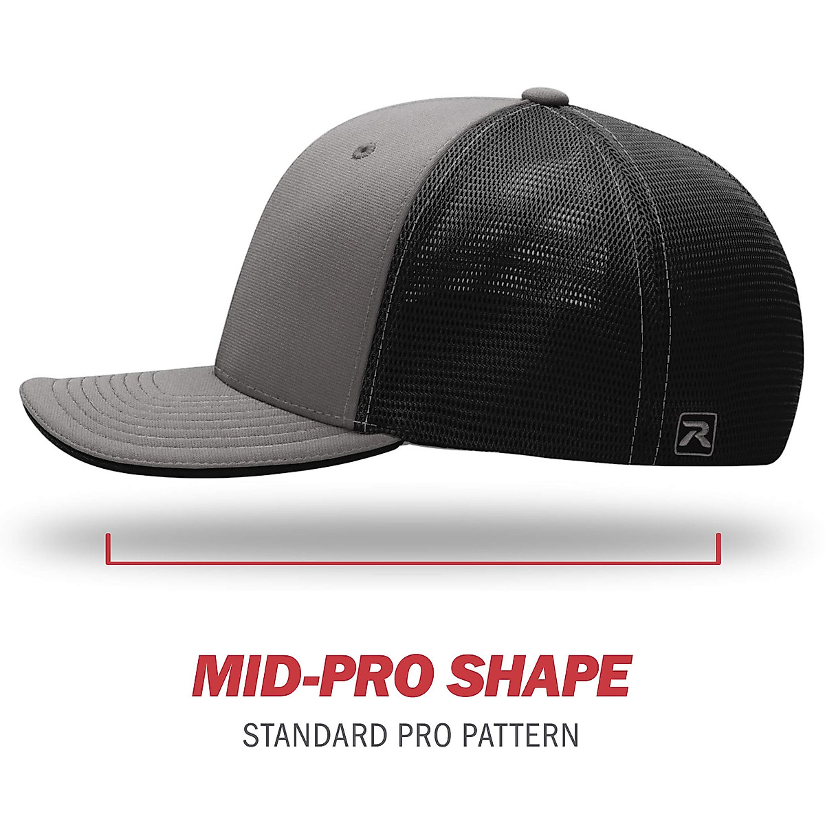 Richardson Unisex 172 Trucker Pulse Sportmesh R-Flex Baseball Cap, Split Charcoal/Black, Large/X-Large