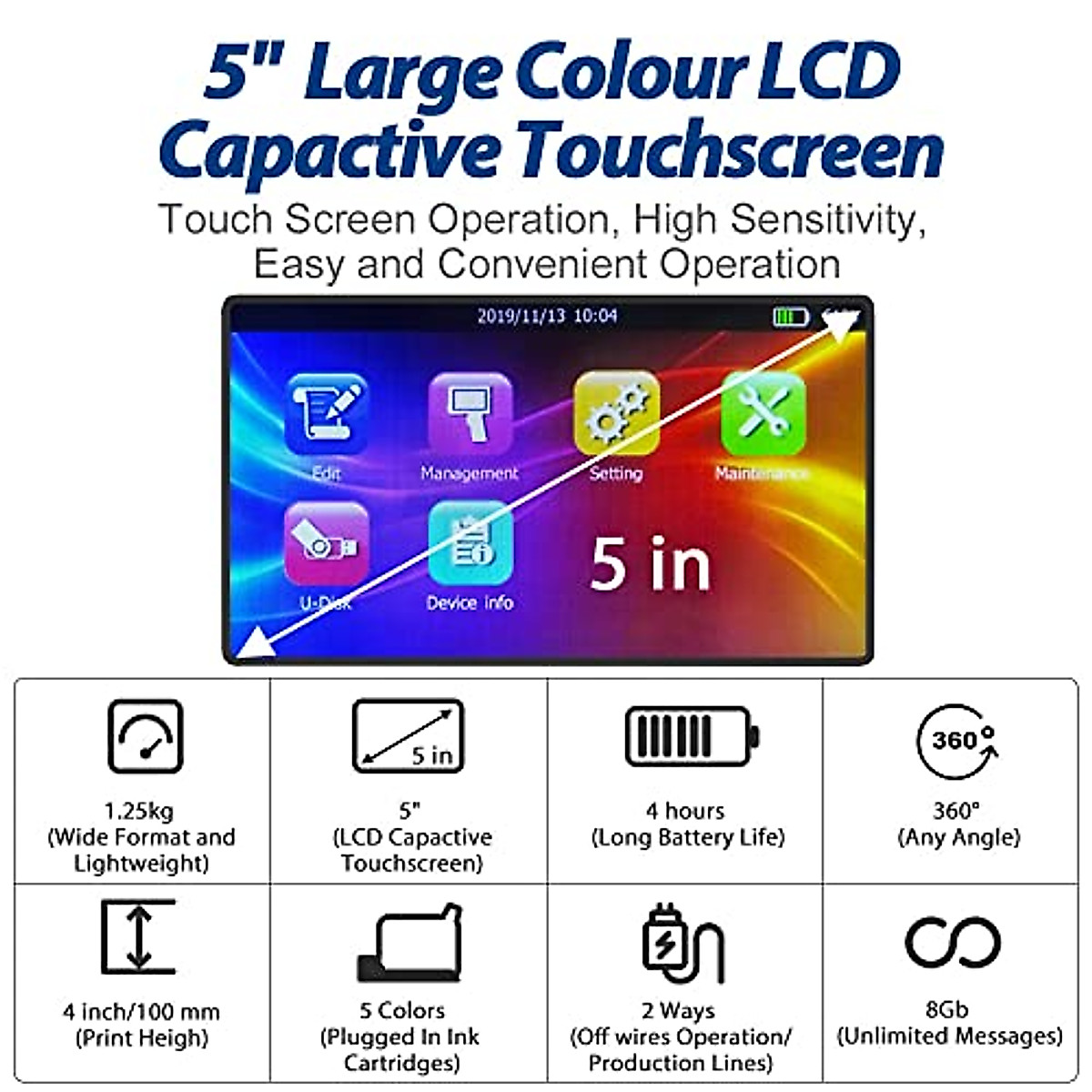 BENTSAI B85 Wide Format Handheld Inkjet Printer, Large Character Coding Machine Up to 3.93"/100mm Print Height, Use for Almost Any Surfaces with Solvent Quick Dry Ink for Logo, Label, Trademark