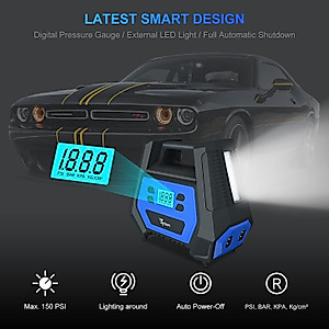 Generic Tire Inflator Portable Air Compressor, Max Air Pressure 150PSI, Dual Power Tire Pump with LED Light for Home, Cars and Other Inflatables 110V AC/12V DC 2-in-1 Air Pump for Car Tires, QB1003