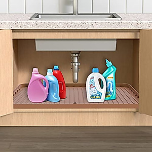 Under Sink Mat, 34" x 22" Under Sink Mats for Kitchen Waterproof - Silicone Under Sink Liner Drip Tray with Drain Hole, Sink Cabinet Protector Mat for Kitchen & Bathroom (Khaki)