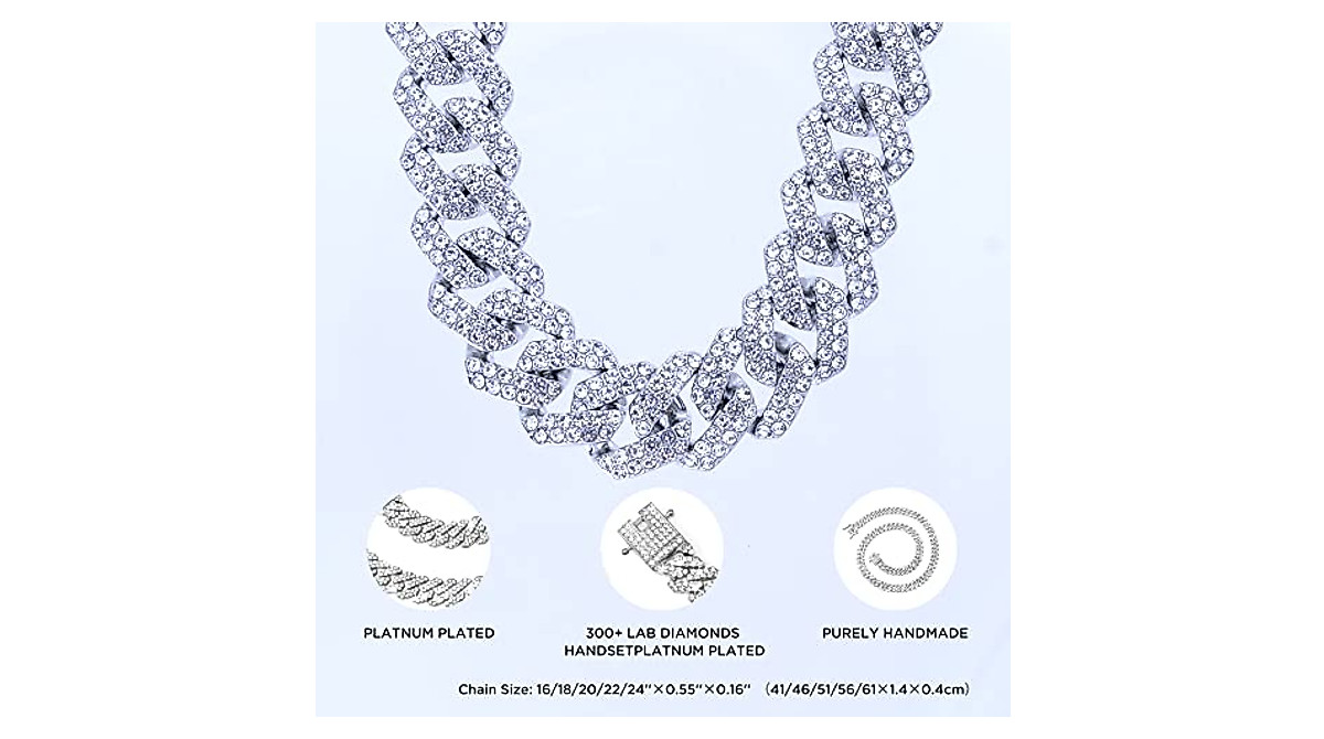 nkjegol Cuban Chain Necklaces Silver/Gold Cuban Link Chains Mens Iced ...