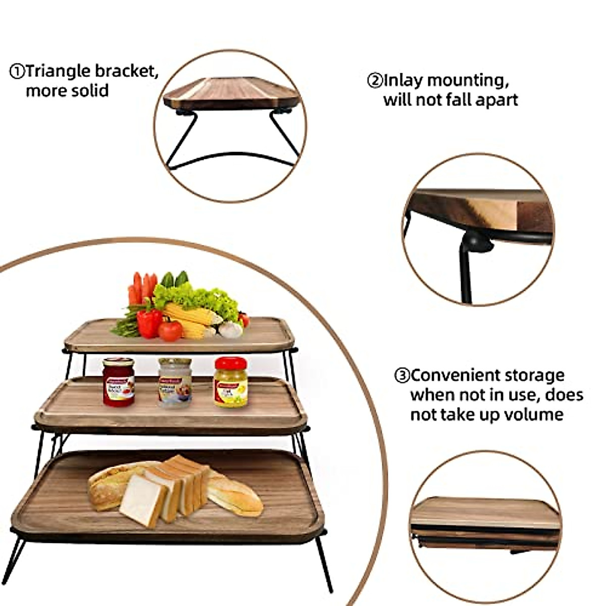3 Tier Serving Tray,Tiered Tray Stand,Tiered Serving Tray(Bases are Collapsible and Can Be Used Alone Or Together)