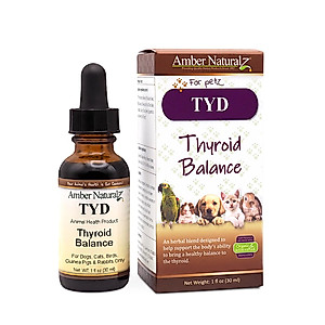 Amber NaturalZ TYD Thyroid Balance Herbal Supplement for Dogs, Cats, Birds, Guinea Pigs, and Rabbits | Herbal Pet Supplement for Thyroid Health | 1 Fluid Ounce Glass Bottle | Manufactured in The USA