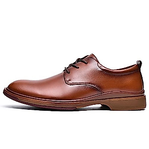 Men's Oxford Dress Shoes Fashion Derbys Formal Business Work Shoe for Men Genuine Leather Upper Lace Up Durable Rubber Sole Brown 11
