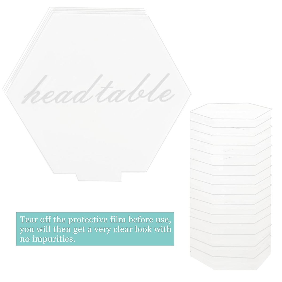 HighFree Hexagon Acrylic Table Numbers 1-20 with Stand - Printed Calligraphy Place Cards, Clear Acrylic Table Numbers for Wedding Reception, 4x4.5 inch, Set of 21