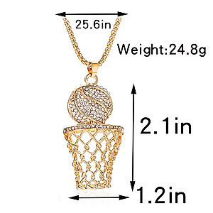 YOOESTORES82 Basketball Chain Necklace Basketball Necklace,14k Gold Basketball Pendant Necklace Hiphop Rhinestone Basketball Hoop Sports Necklace (Gold)
