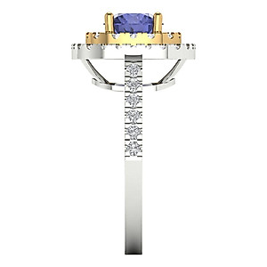 Clara Pucci 1.75ct Round Cut Solitaire Halo Simulated Tanzanite Engagement Promise Anniversary Bridal Ring 18K White & Yellow Gold 7.5