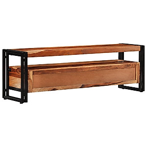 Vintage Industrial TV Stand with 2 Drawers and Media Shelf Storage Rustic Solid Wood Metal Frame Retro TV Cabinet Unit Antique Style Living Room Furniture