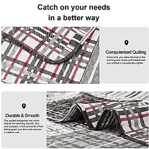 Ycosy King Size Quilt Set Bedding Plaid Patchwork Bedspread Set Soft Lightweight Quilt Bedspread Bedding Black White Grey Plaid Stripe Modern Quilts Patchwork Coverlet Mens Home Quilt for King Bed