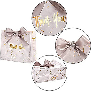 Hacaroa 50 Pack Small Thank You Gift Bags with Silver Ribbon, Marble Pattern Party Favor Bags Candy Boxes, 4.5x1.8x4 Inch Mini Paper Gift Bags Bulk for Wedding, Bridal Shower, Baby Shower
