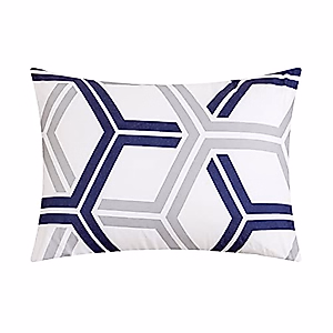 Chic Home Marcia 3 Piece Reversible Comforter Set Super Soft Microfiber Pinch Pleated Ruffled Design with Geometric Patterned Print Bedding with Decorative Pillows Shams, Twin, Navy