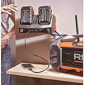 Ridgid AC840094 Gen5X Dual Port 18V Lithium Ion and NiCad Battery Charger with Pass-Through AC Ports and USB Charging (Batteries Not Included, Charger Only)