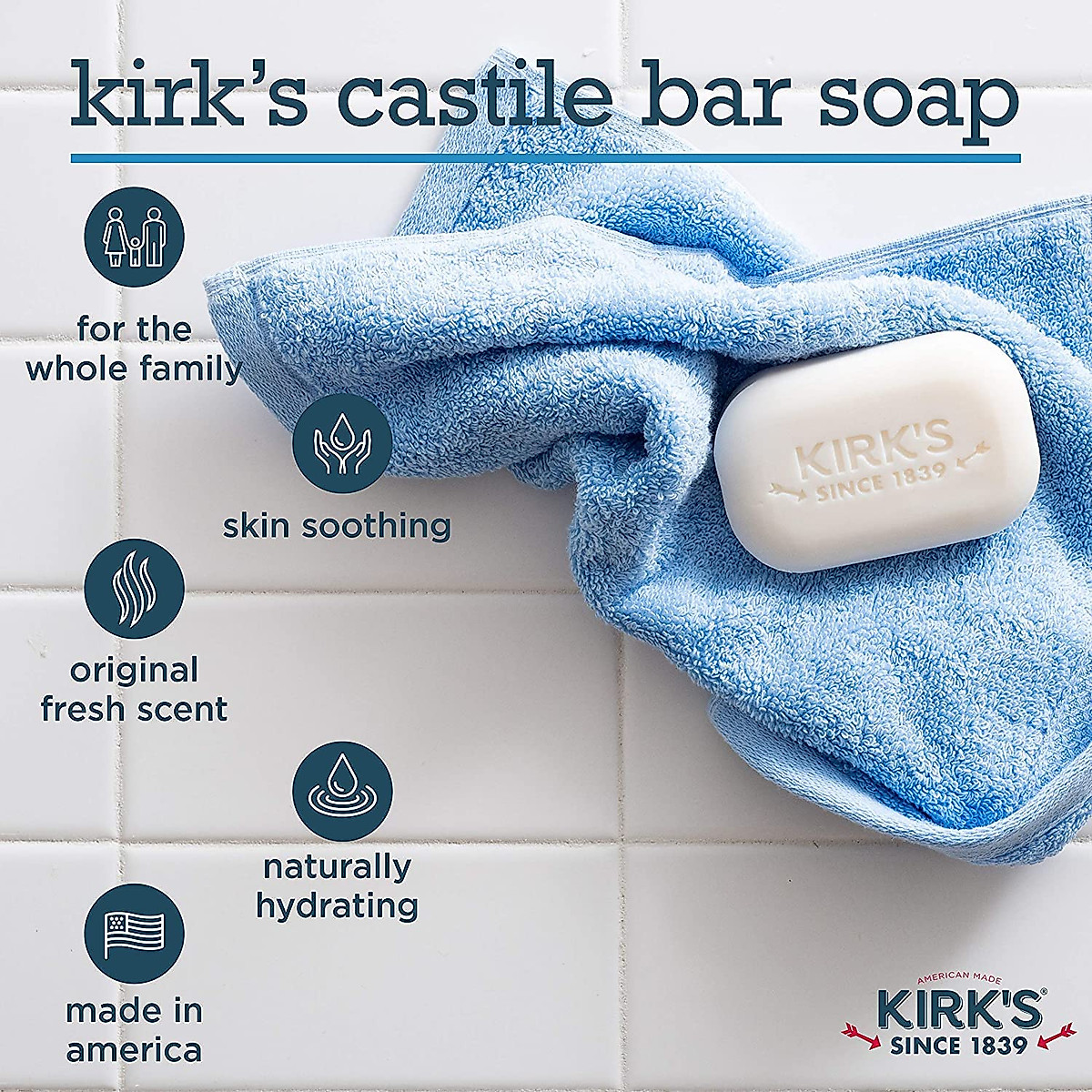 Natural Castile Bar Soap - Kirk's Castile Natural Coco Bar Soap 4oz - 5 Pack