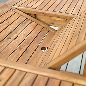 Walker Edison AZW7TXVINBR 6 Person Outdoor Wood Chevron Patio Furniture Dining Set Extendable Table Chairs All Weather Backyard Conversation Garden Poolside Balcony, 7 Piece, Brown