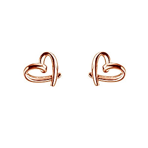 Minimalist Heart Sterling Silver Earrings for Women Girls Teens Charm Hollow Love Hearted Stud Tiny Small Cartilage Tragus Post Pin Hypoallergenic Pierced Ear Jewelry Birthday Mother's Day Gifts 14K Rose Gold