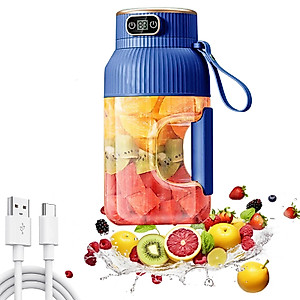 Yulyoie Multifunctional Portable Juicer Cup with Digital Display, Yulyoie Juice Cup Blender, Portable Blender USB Rechargeable, Portable Smoothie Blender on the Go (Single cup single lid, Blue)