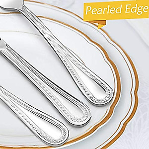 60-Piece Silverware Set, HaWare Stainless Steel Flatware Service for 12, Pearled Edge Tableware Cutlery Include Knife/Fork/Spoon, Beading Eating Utensil for Home, Mirror Polished, Dishwasher Safe