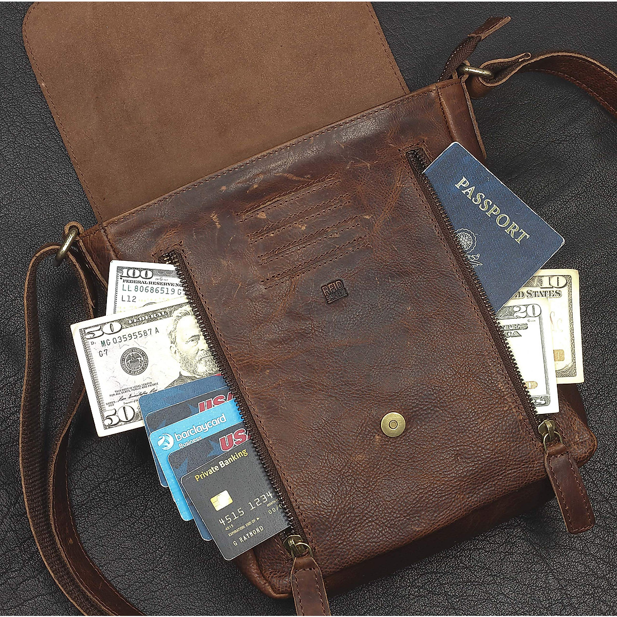 Mou Meraki Genuine Leather Brown Crossbody Purse and Handbags - Crossover Bag Over the Shoulder