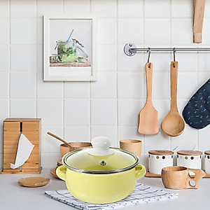 Luxshiny Enamel Stock Pot Set Enamelware Cooking Pot 3pcs Binaural Soup Pot Flat Bottom Pots with Lids Nonstick Gas Stove Cookware for Home Kitchen Restaurant Yellow