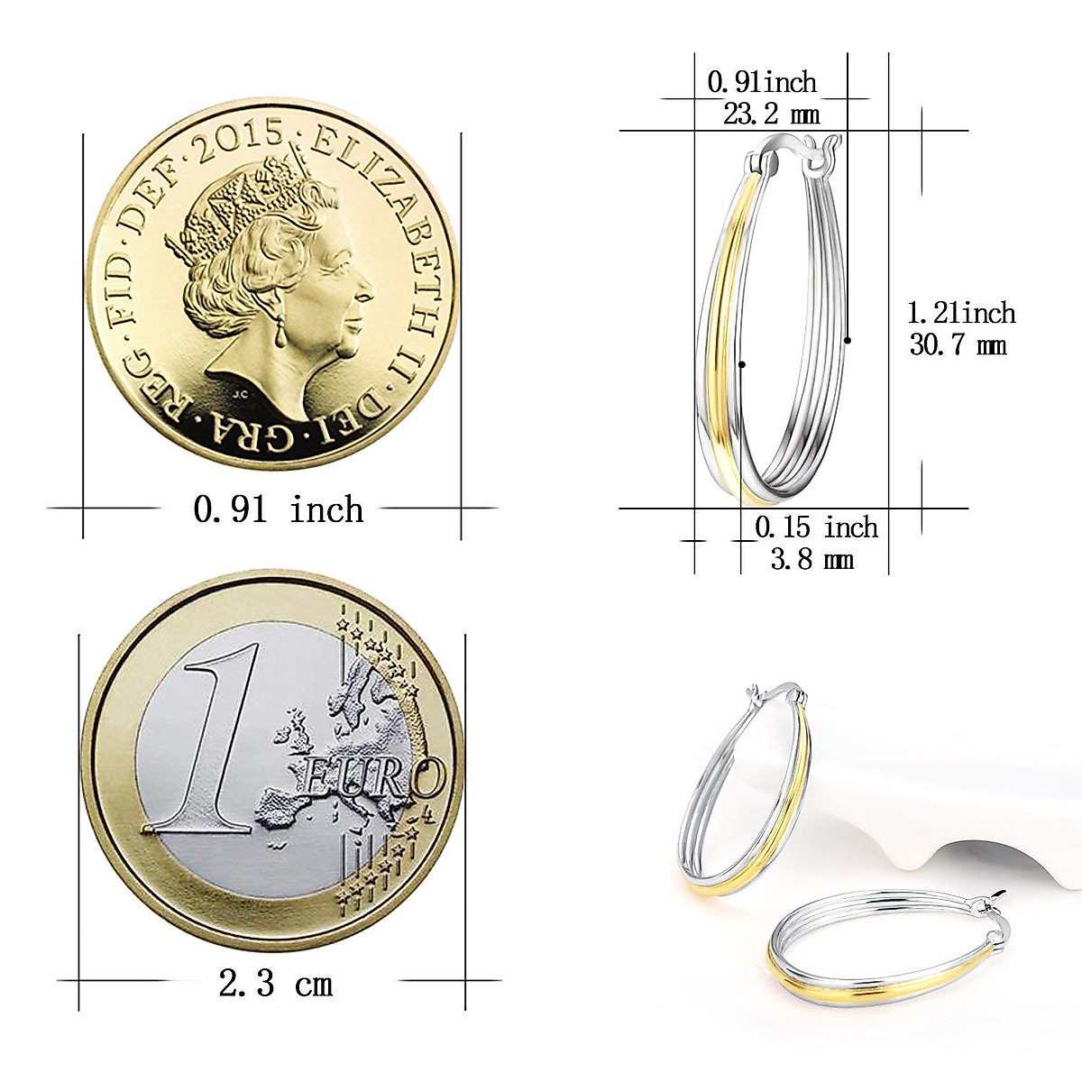 Two Tone Hoop Earrings for Women Gold And Silver Small Sterling Silver Oval Grooved Hoop Earrings Jewelry Gifts