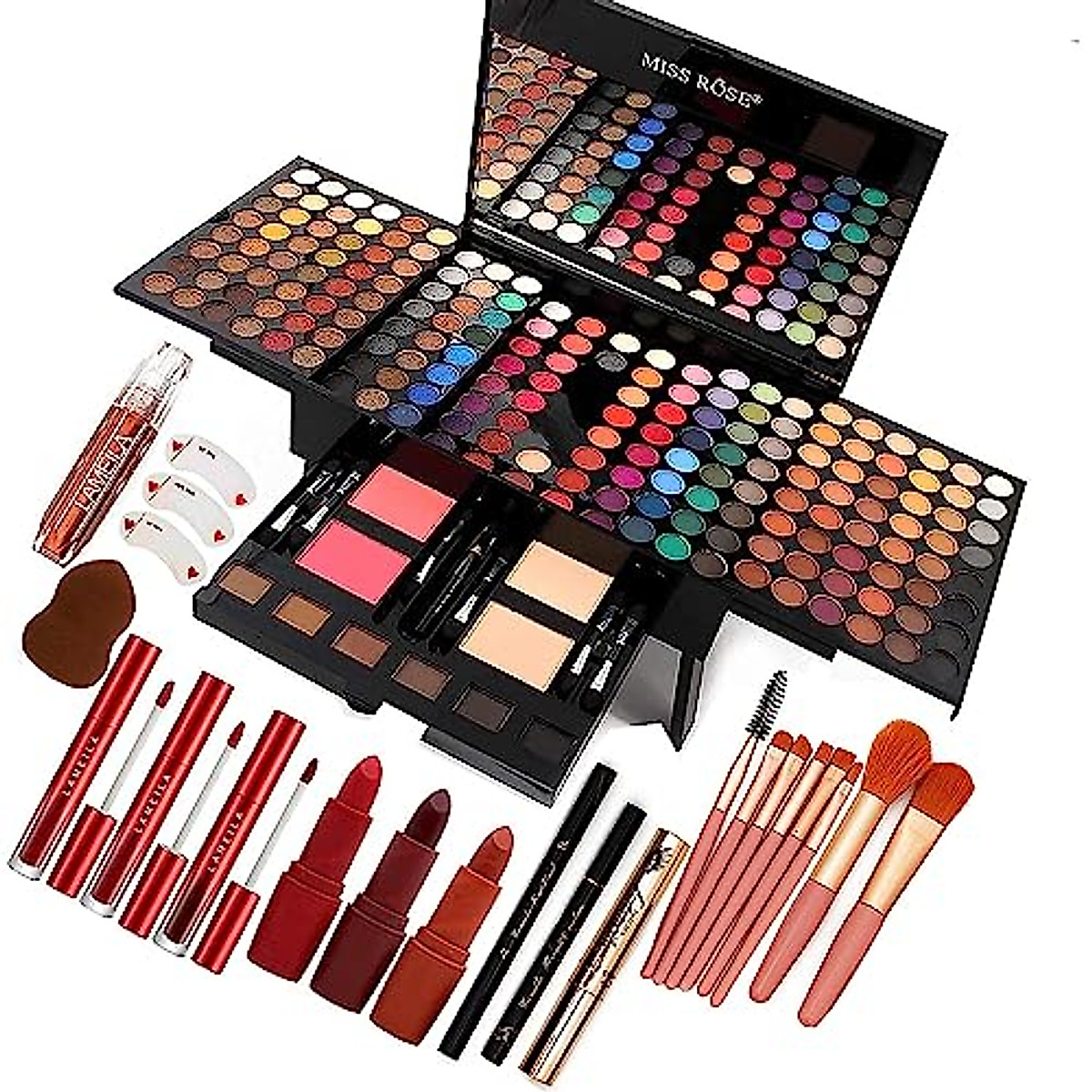 UNIFULL 190 Colors Makeup Pallet,Professional Makeup Kit for Women Full Kit,All in One Makeup Sets for Women&Beginner,include Eyeshadow,Lipstick,Compact Powder,Eyeliner,Glitter Powder,Concealer,makeup brush（004-Black）