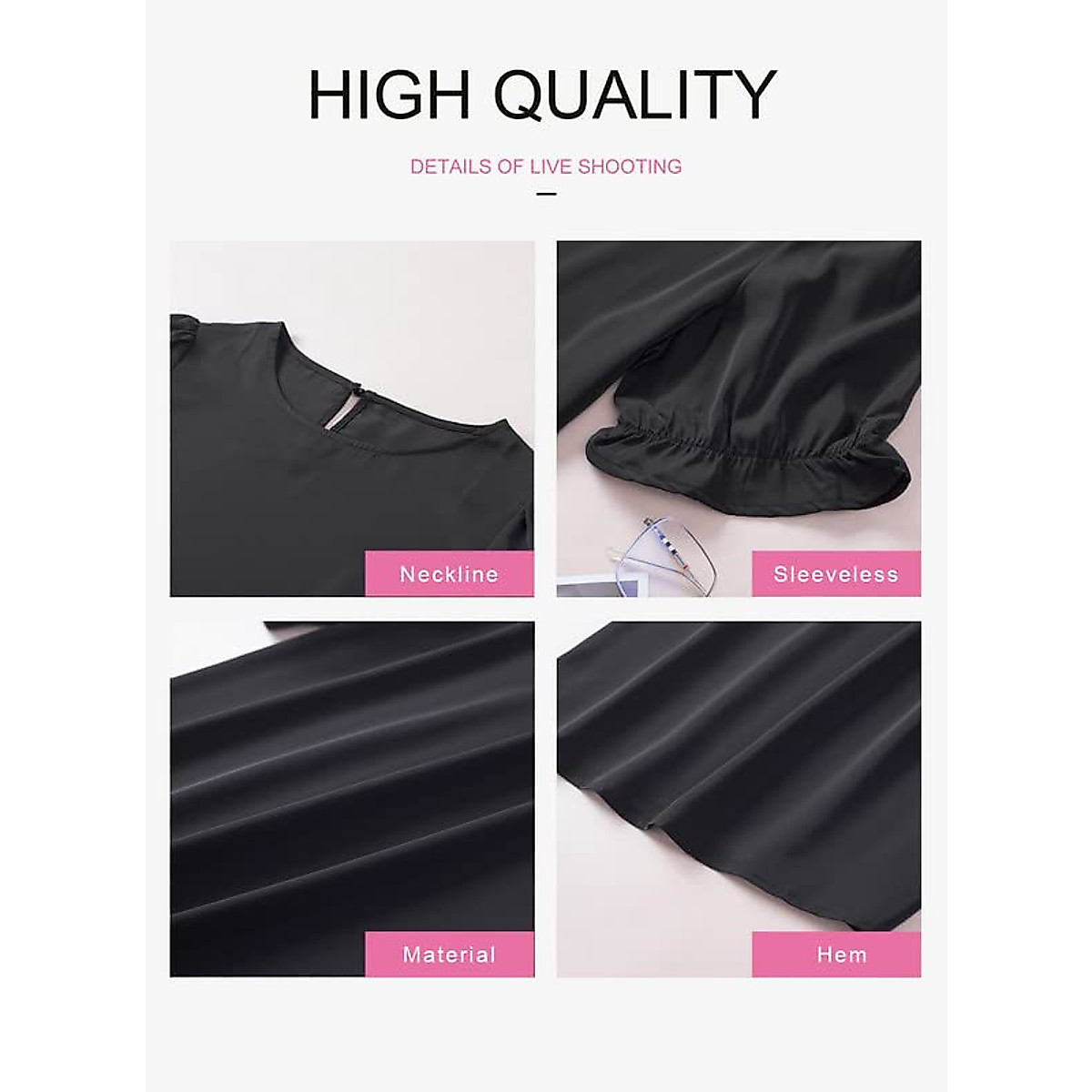 Dokotoo Womens Elegant Puff Short Sleeve Crewneck Chiffon Summer Tops, Casual Loose Office Work Shirts - Black Medium